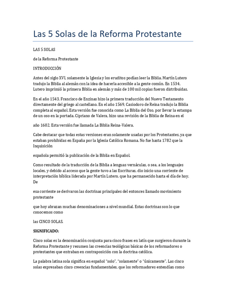 Las 5 Solas de la Reforma Protestante | PDF | Sola Fide | Cristo (título)