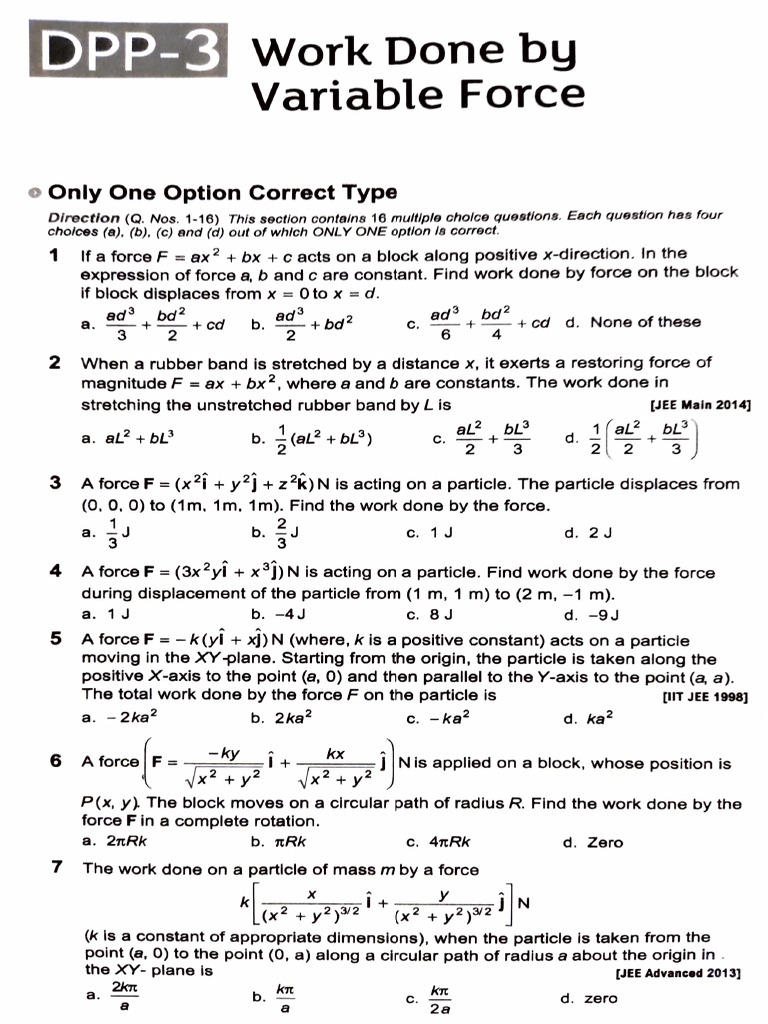 Work Done by Variable Forces in Physics | PDF | Force | Velocity
