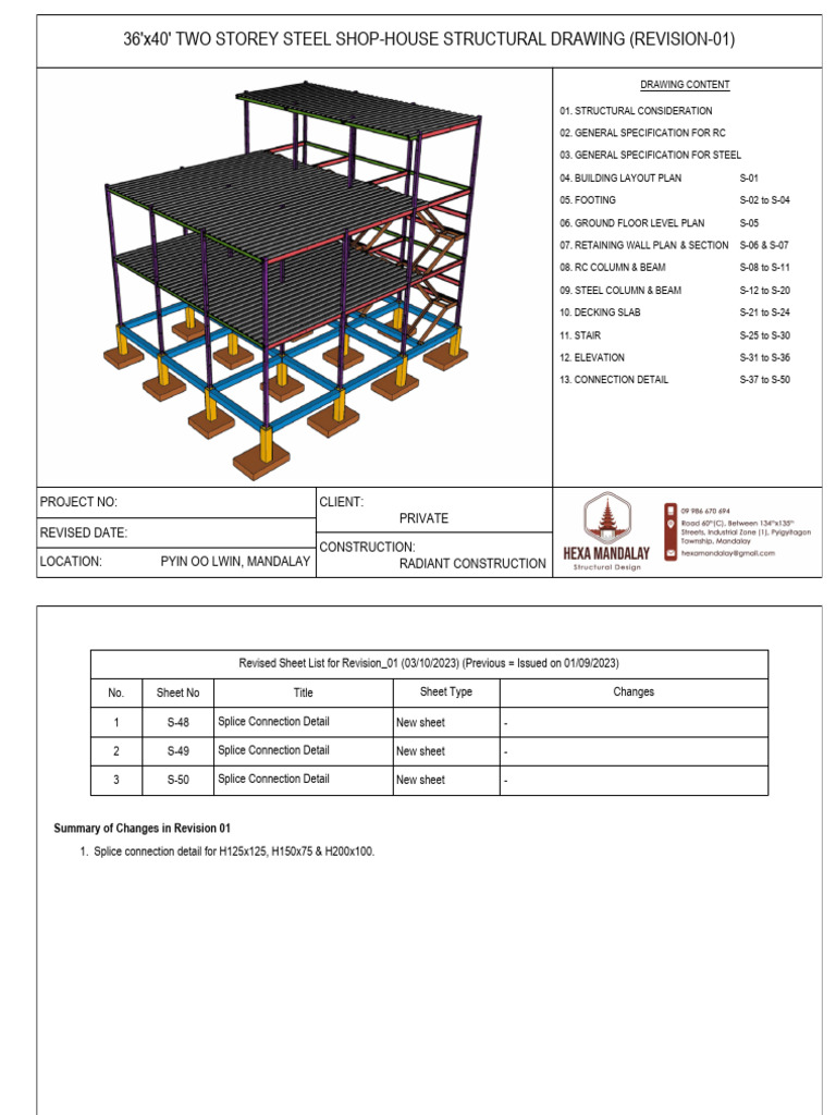 36'X40' Two Storey Steel Shop-House Structural Drawing (Revision-01) | PDF | Strength Of ...