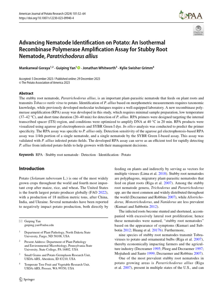 Advancing Nematode Identification on Potato an Isothermal Recombinase ...