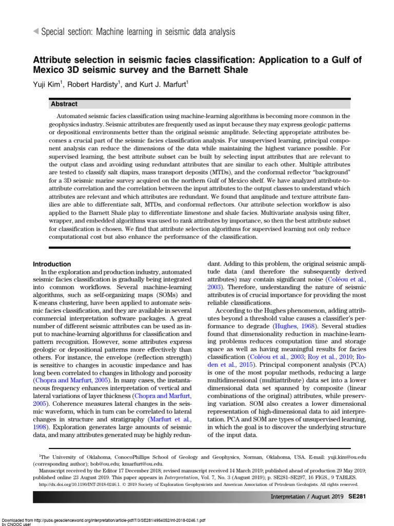 Attribute Selection in Seismic Facies Classification Application To A ...
