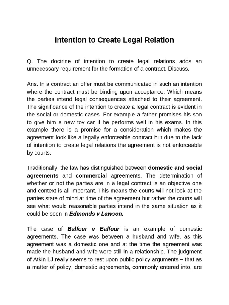 Intention To Create Legal Relation | PDF | Private Law | Common Law