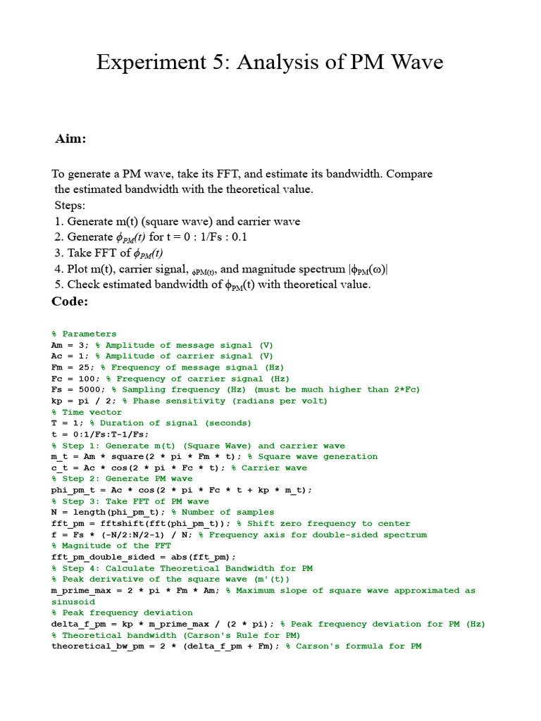 PM Wave Analysis and Bandwidth Estimation | PDF | Frequency Modulation ...