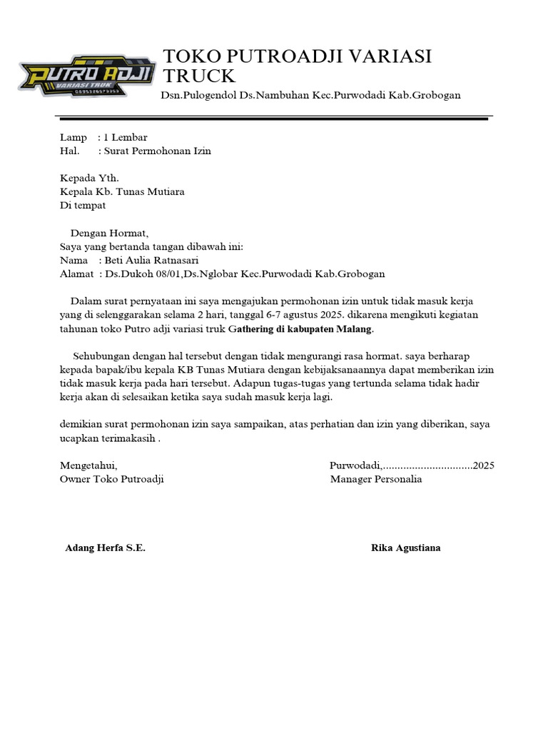 Surat Permohonan Izin | PDF