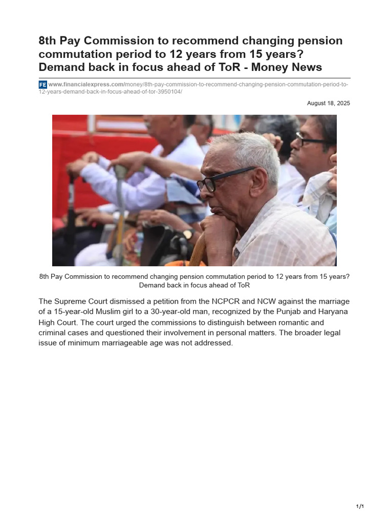 8th Pay Commission To Recommend Changing Pension Commutation Period To 12 Years From 15 Years ...