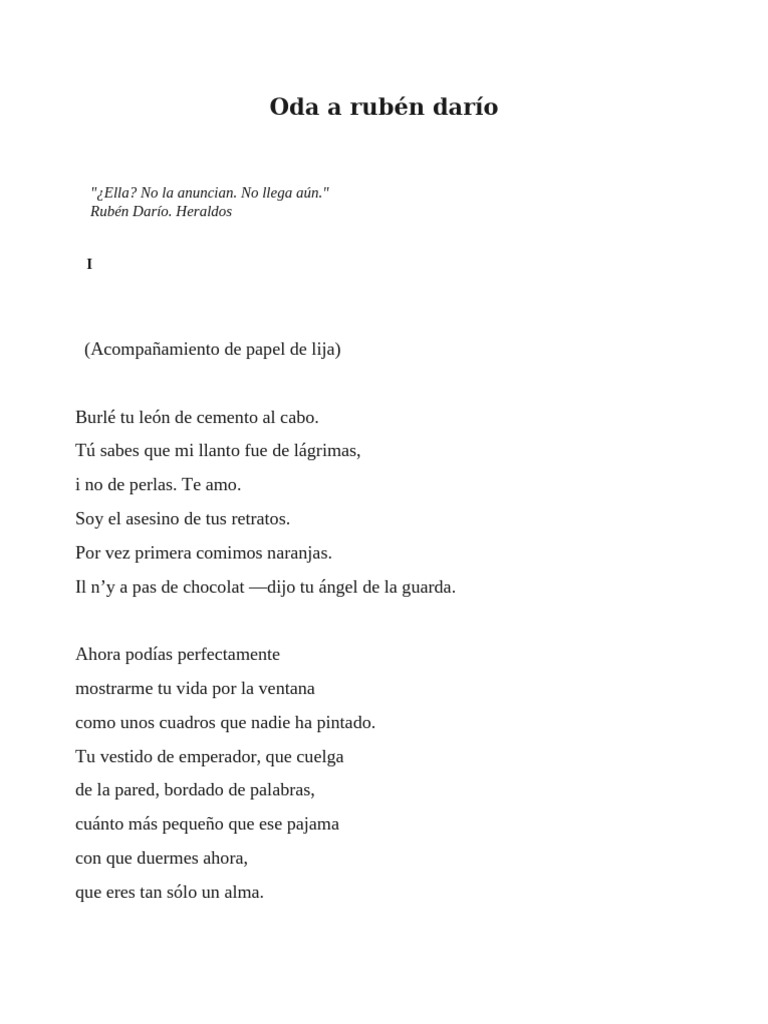 Oda a Rubén Darío: Homenaje Poético | PDF