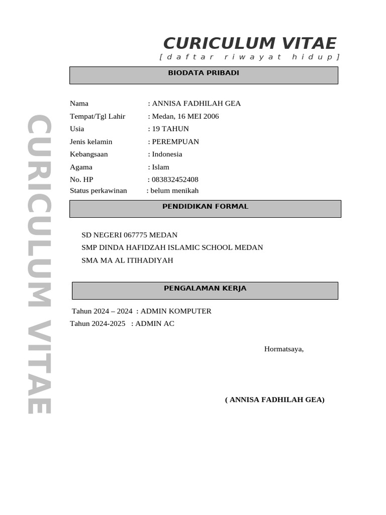 Surat Lamaran Kerja Rizky | PDF