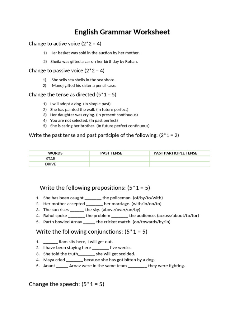 English Grammar Worksheet | PDF | English Grammar | Language Mechanics
