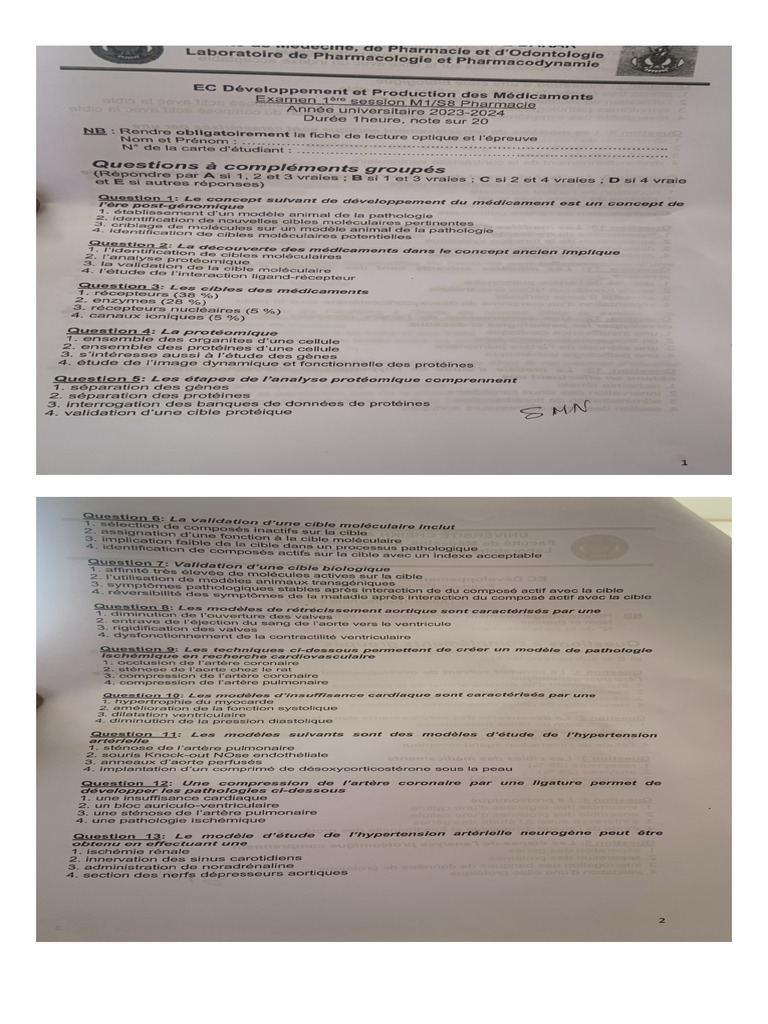 Examen Production de Médicaments 2024.scg | PDF