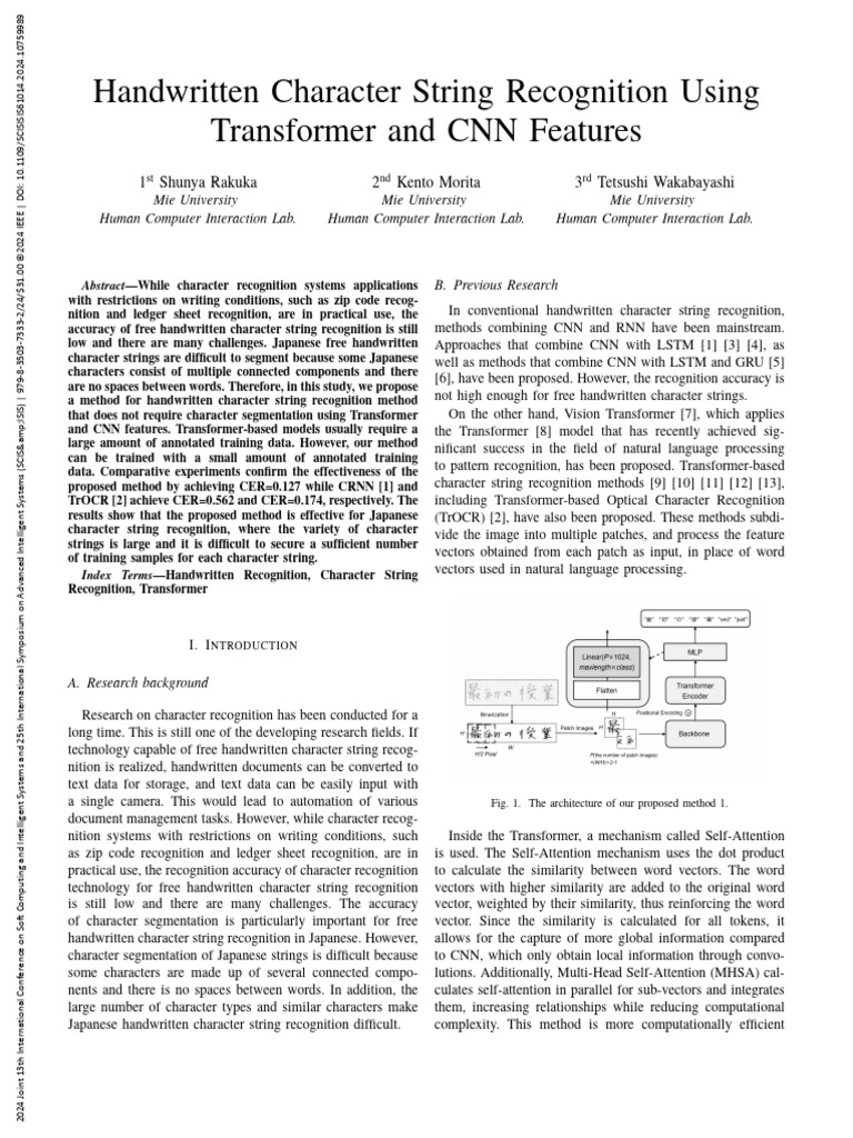 Handwritten Character String Recognition Using Transformer and CNN Features | PDF | Applied ...