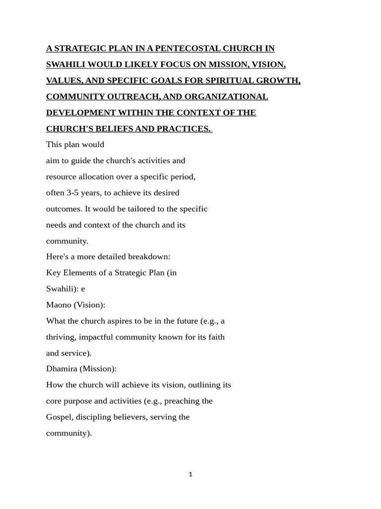 Strategic Plan for Pentecostal Church | PDF | Strategic Planning | Goal