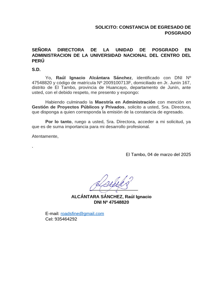 Solicito Contancia de Egresado | PDF