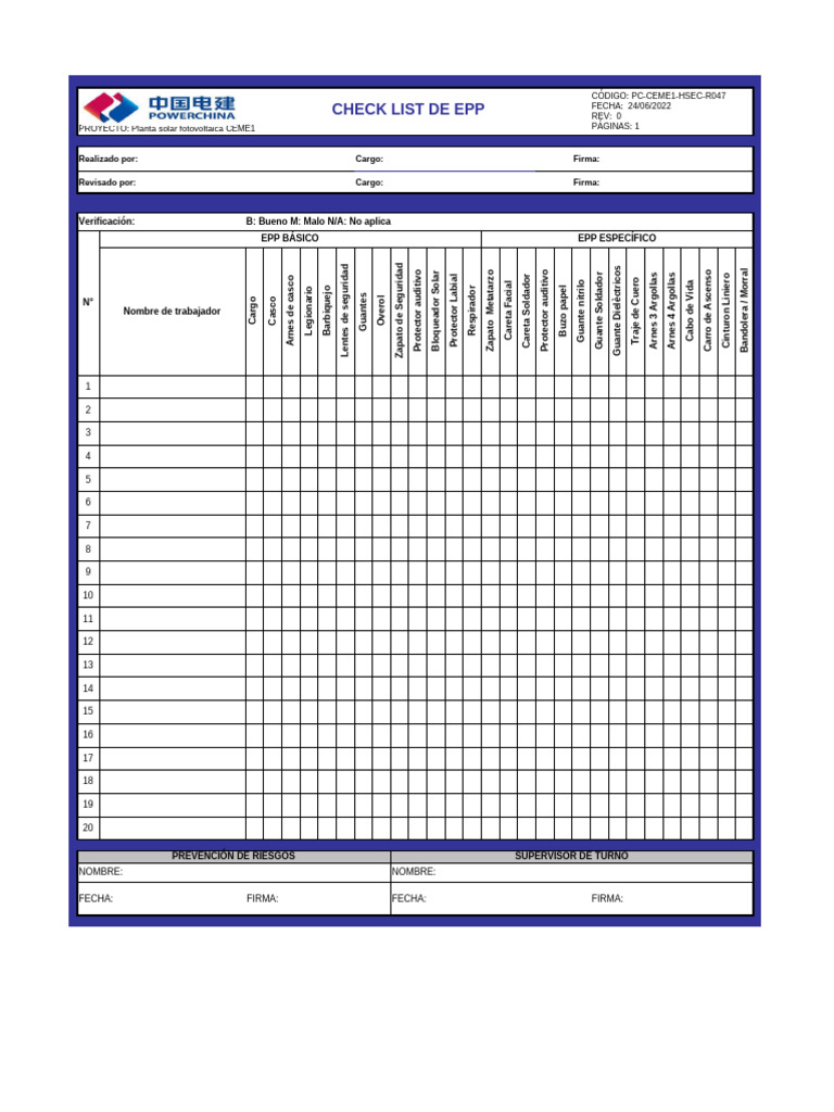 Checklist EPP Planta Solar CEME1 | PDF