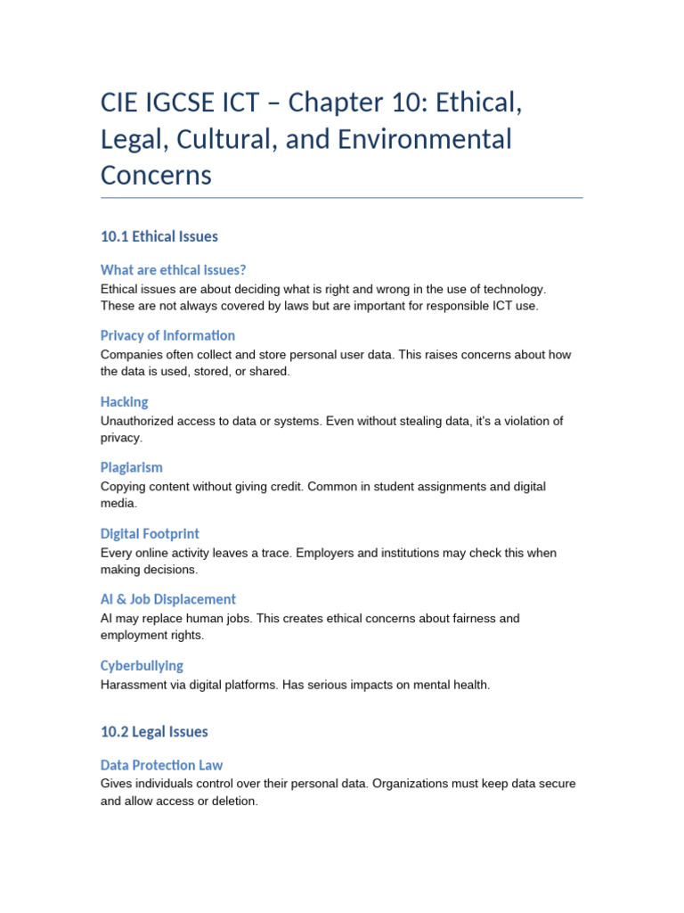 Cie Igcse Ict Chapter 10 Notes | PDF | Copyright Infringement | Privacy