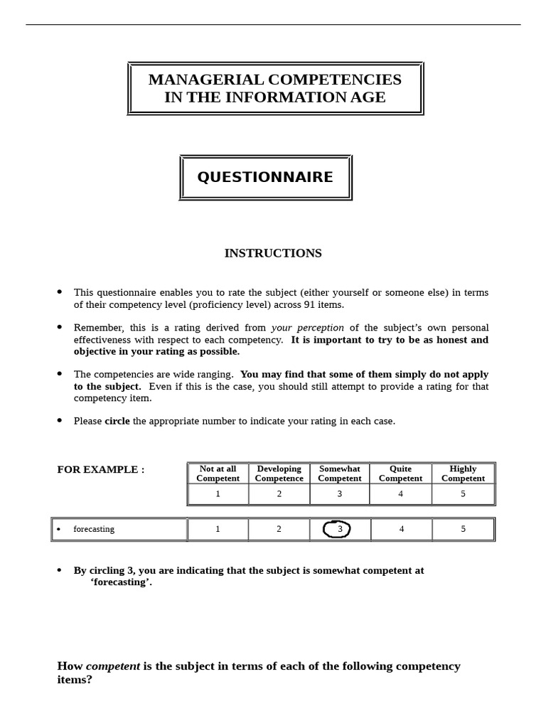 V2 Competencies Questionnaire How COMPETENT Are You 1 | PDF ...