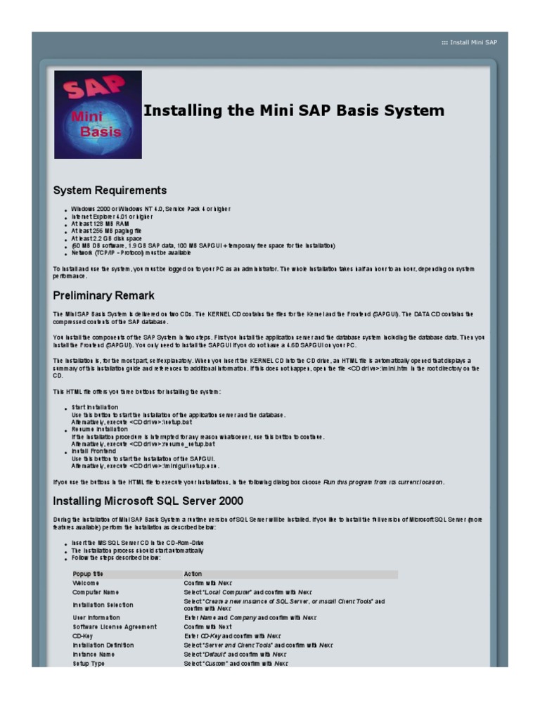 Mini Sap Install | PDF | Ip Address | Installation (Computer Programs)