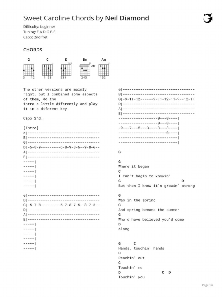 Sweet Caroline Chords | PDF