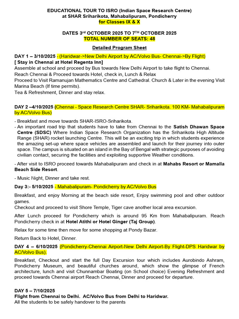 ISRO Educational Tour Details 2025 | PDF