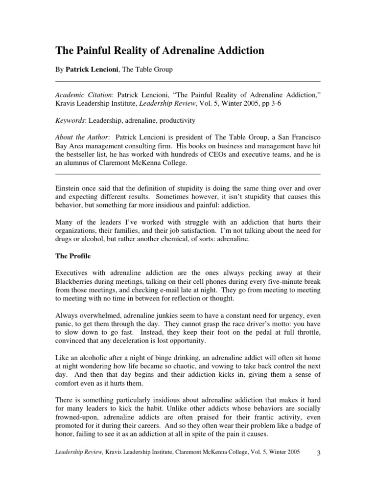 Adrenaline Addiction | PDF | Leadership | Behavioural Sciences
