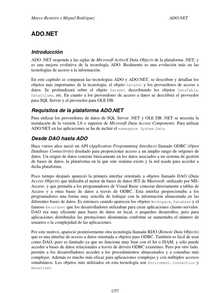 Ado Net Pdf Active X Data Objects Servidor Sql De Microsoft