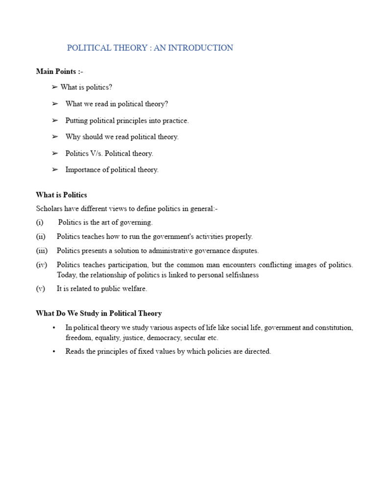 Introduction to Political Theory Notes | PDF | Political Philosophy ...