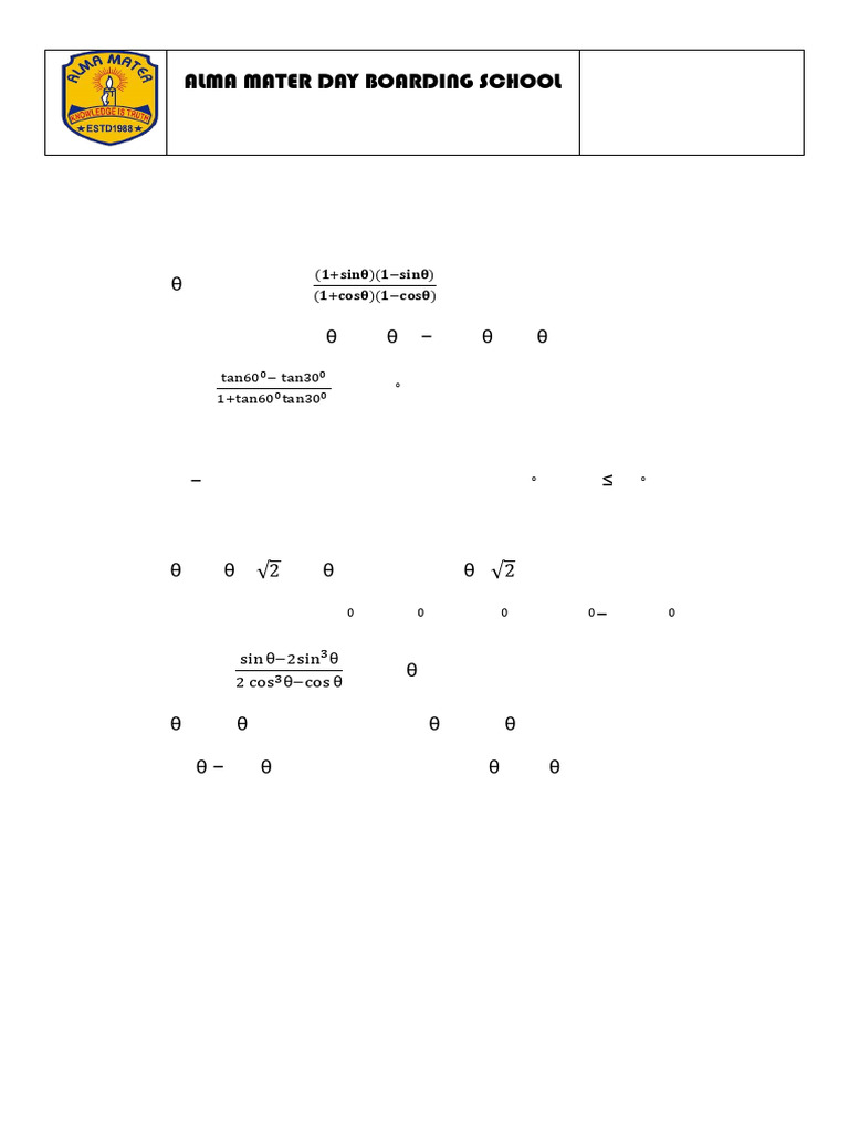Worksheet Class 10 Maths | PDF | Trigonometry | Mathematics
