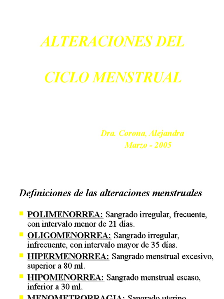 Definición de Polimenorrea y Alteraciones Menstruales | PDF | Ciclo ...