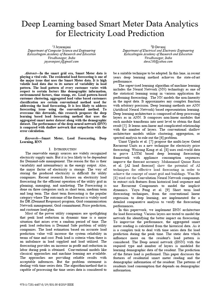 Deep Learning Based Smart Meter Data Analytics | PDF | Deep Learning | Machine Learning