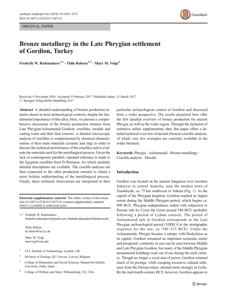 Bronze Metallurgy in The Late Phrygian S | PDF | Scanning Electron ...