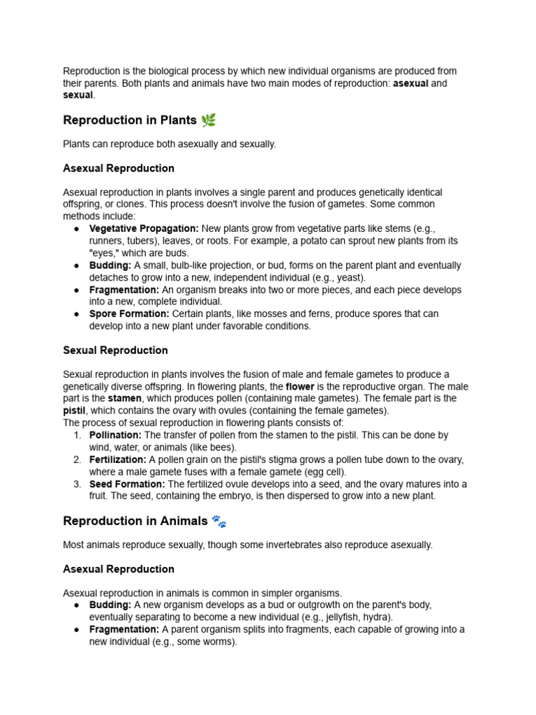 Overview of Reproduction in Plants and Animals | PDF | Plant ...