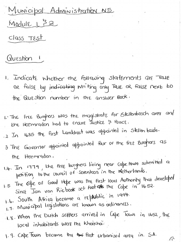 Municipl Management N5 Class Test | PDF