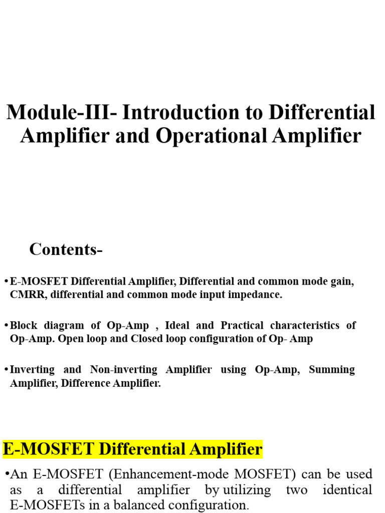 Module-III - Introduction To Differential Amplifier and Operational Amplifier | PDF ...