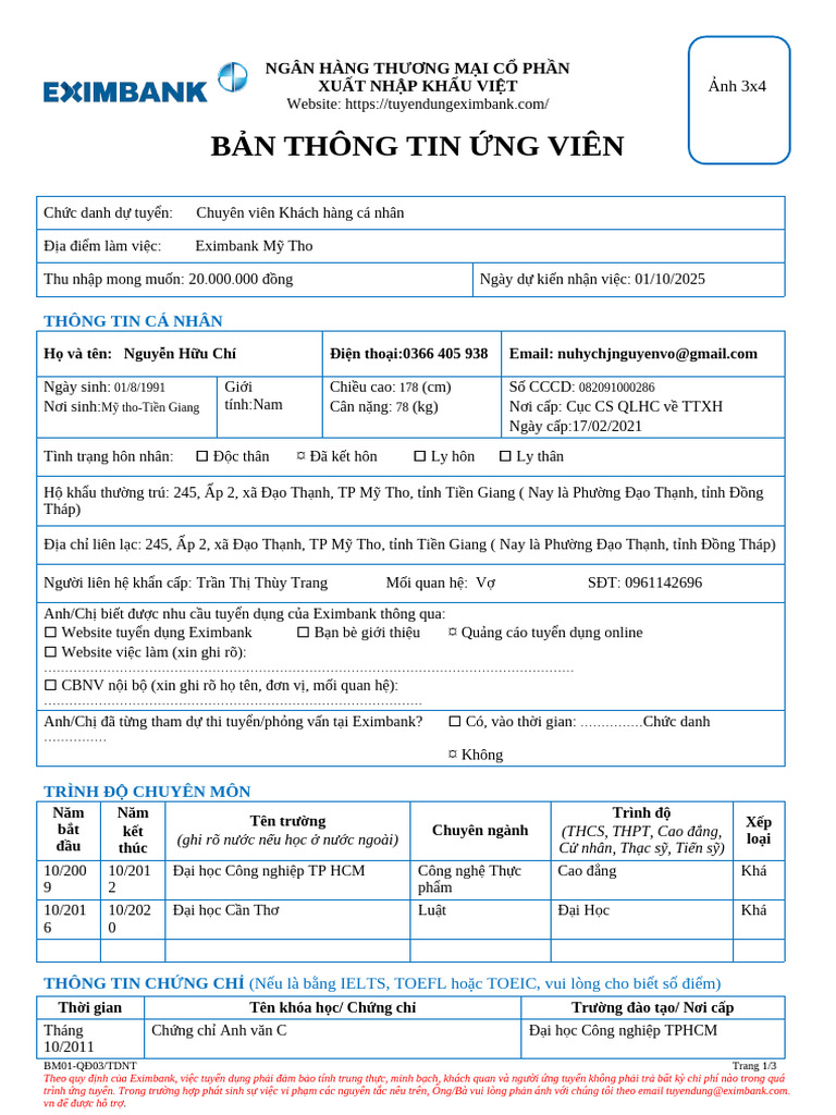 Ban Thong Tin Ung Vien | PDF