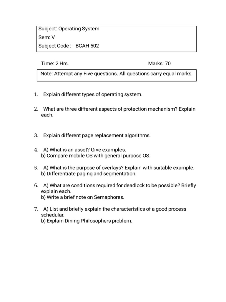 Operating System Exam Questions Guide | PDF