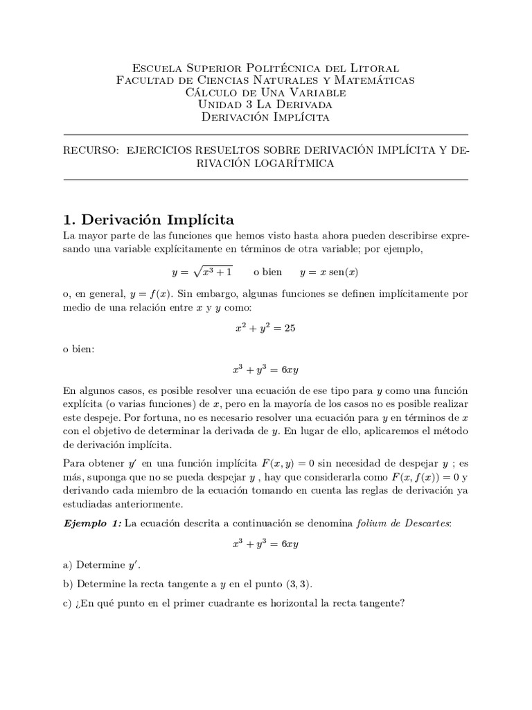 Ejercicios de Derivación Implícita | PDF | Logaritmo | Derivado