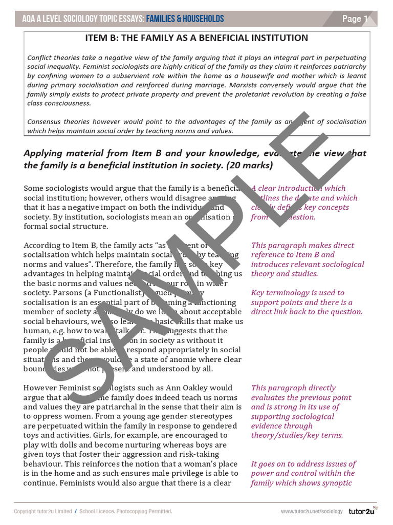 Families Households 20 Mark Essays Sample | PDF | Sociology | Socialization