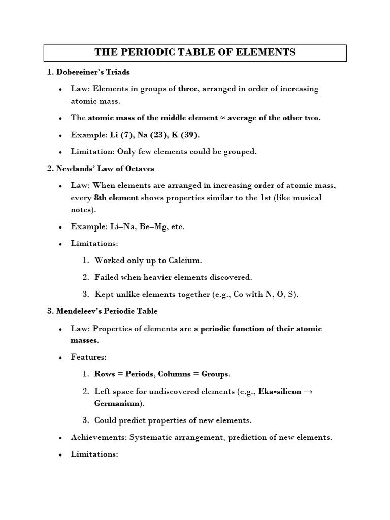 Class 9 Chemistry: Periodic Table Notes | PDF | Periodic Table ...