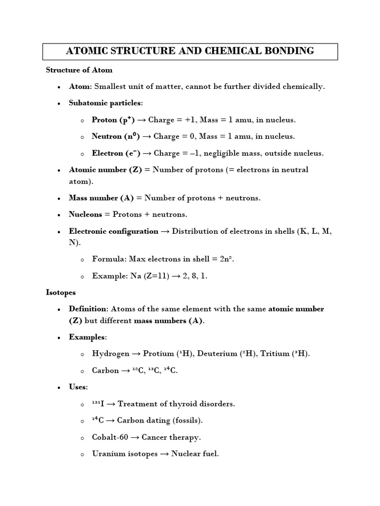 Class 9 Atomic Structure & Bonding Notes | PDF | Ion | Chemical Compounds