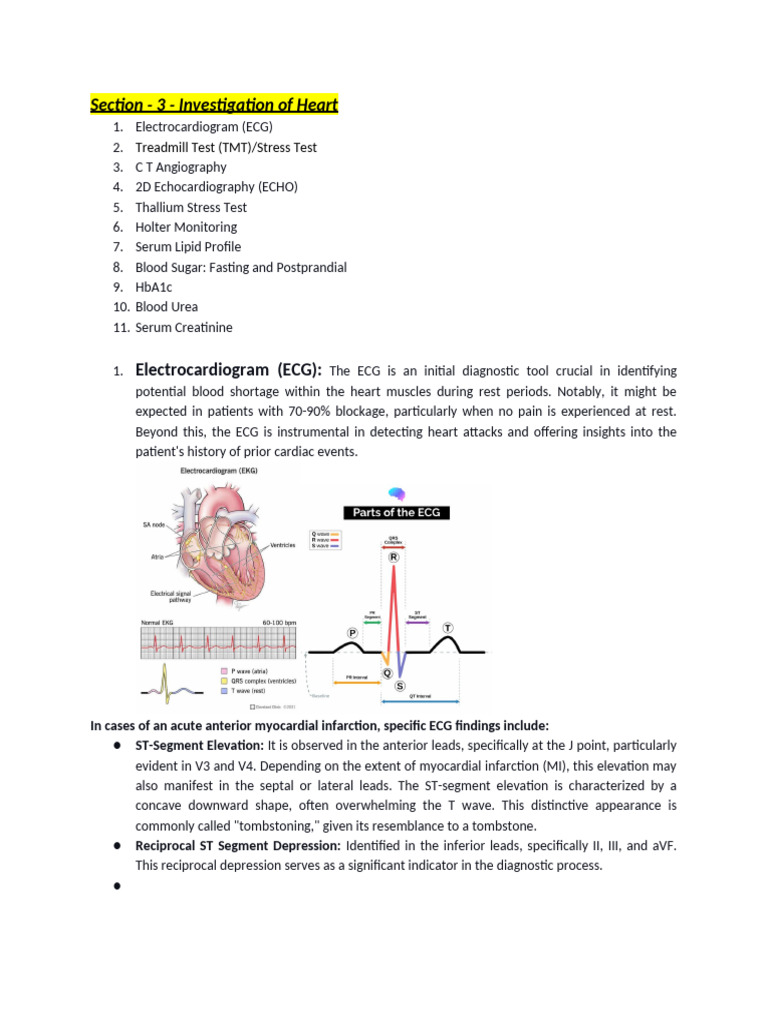 Heart Investigation Tests Overview | PDF | Angiography | Echocardiography