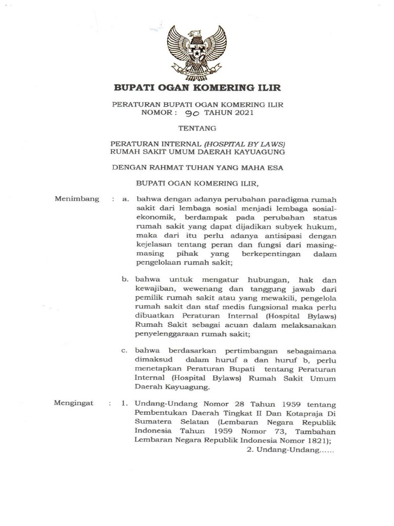 Contoh Hospital by Law Perbup - 90 - 2021 | PDF