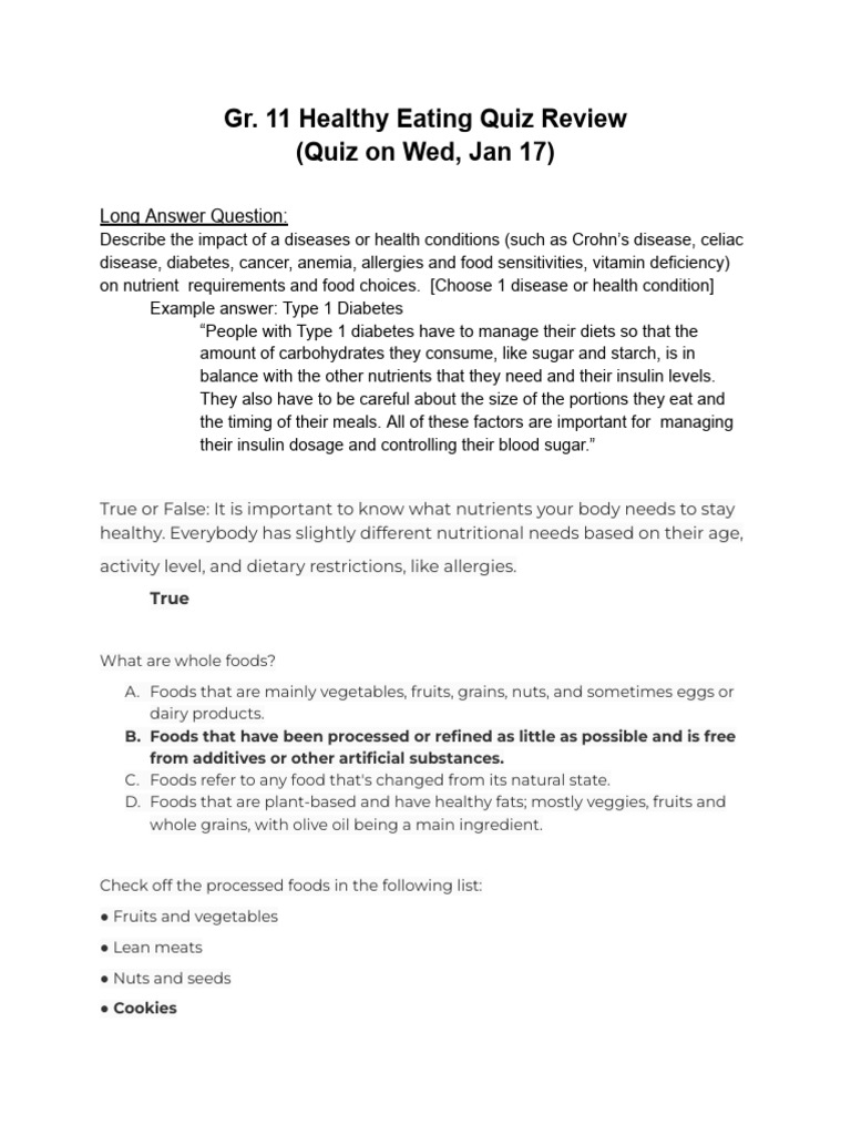 Gr. 11 Healthy Eating Quiz Review | PDF | Foods | Healthy Diet