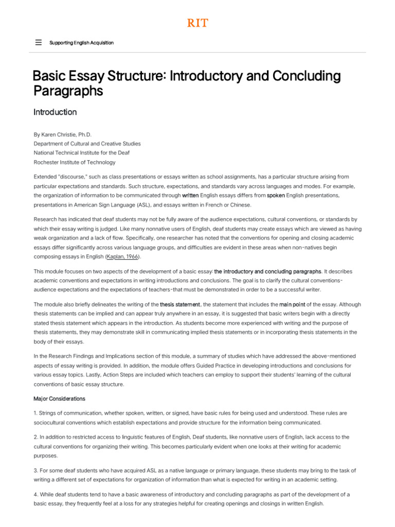Basic Essay Structure - Introductory and Concluding Paragraphs - SEA ...