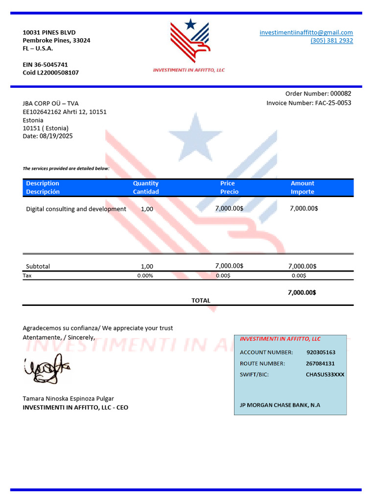 Invoice 2025-00042 Jba | PDF