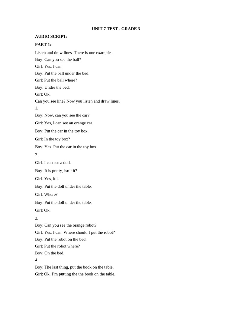 Grade 3 Unit 7 Listening Test | PDF