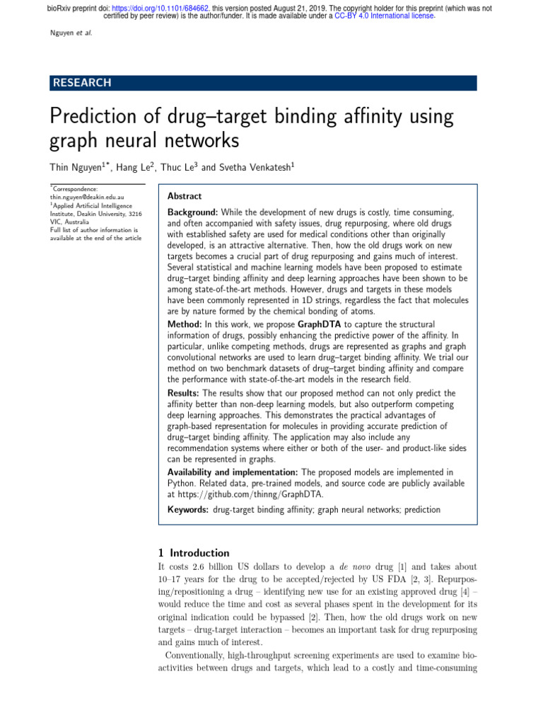 GraphDTA Prediction of Drug Target Bindi | PDF | Deep Learning ...