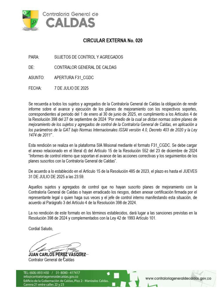 Circular Externa 20 - Apertura F31 - CGDC | PDF