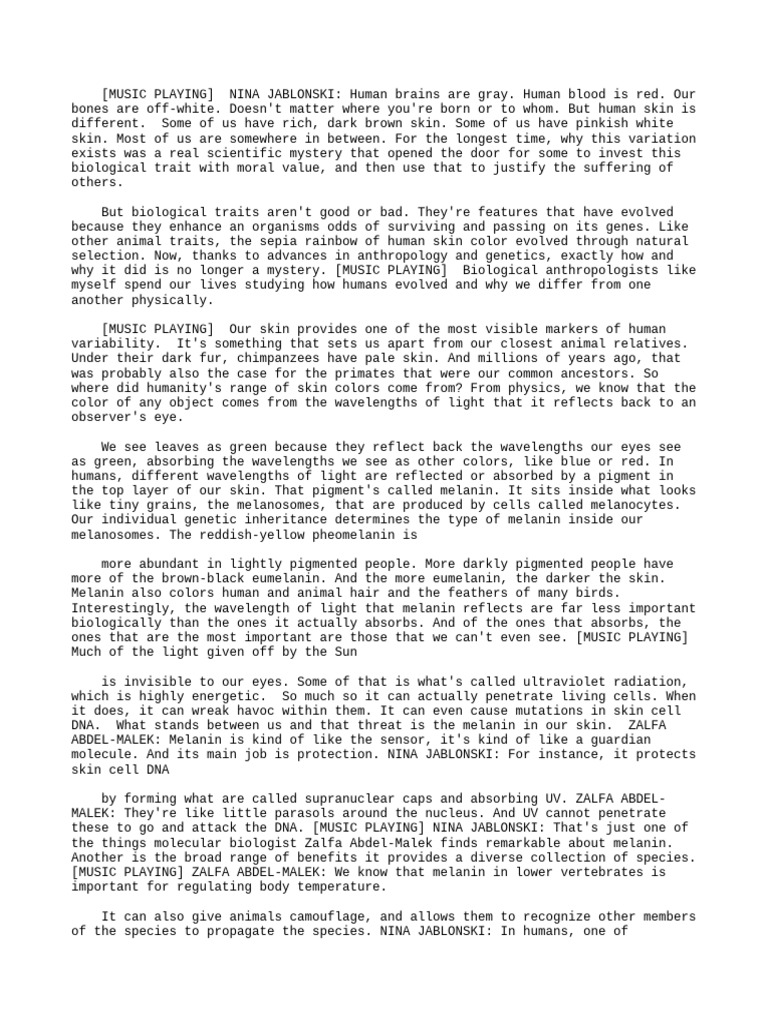 NoteGPT - The Biology of Skin Color - HHMI BioInteractive Video | PDF ...