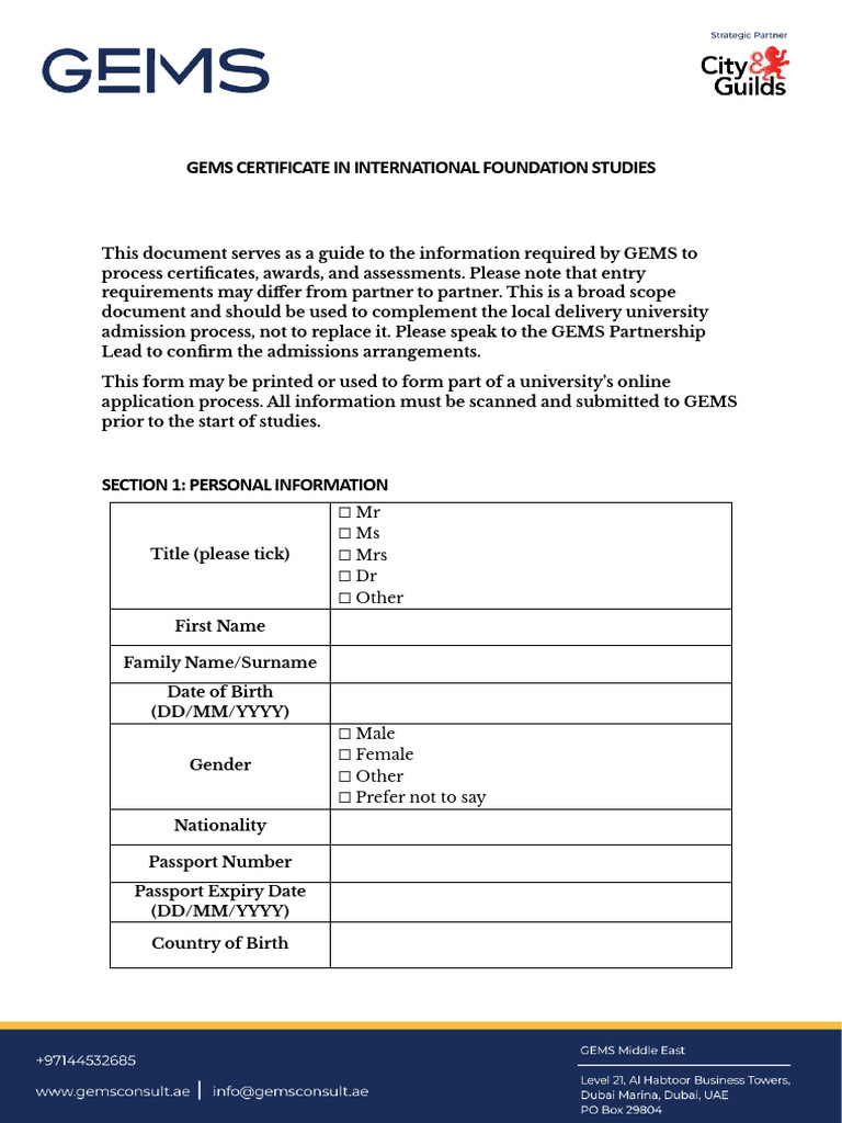GEMS Application Form Guide | PDF | High School Diploma