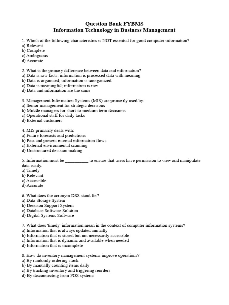 Internal Qusetion Bank FYBMS Sem 1 | PDF | Software | Information