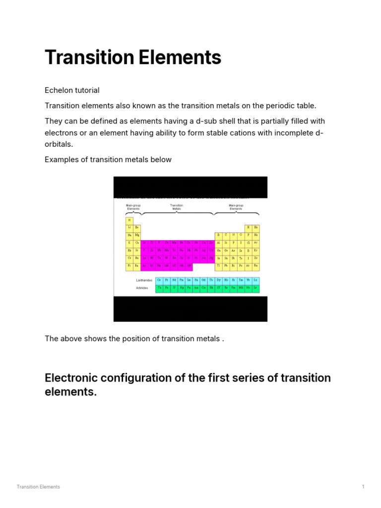 Overview of Transition Elements | PDF